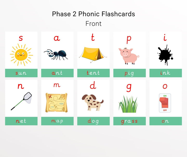 Phase 2 Phonics Flashcards With Bright Colour Pictures – My Little Learner